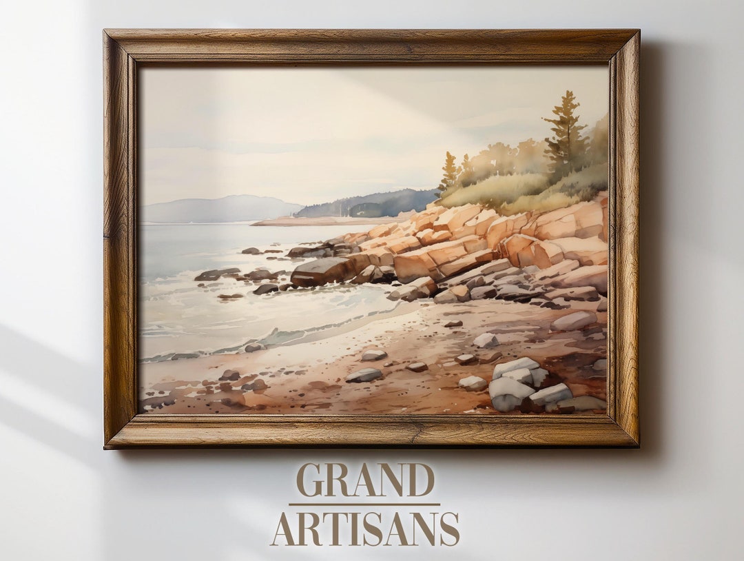 Watercolor Painting Beautiful Acadia National Park Maine Shoreline ...