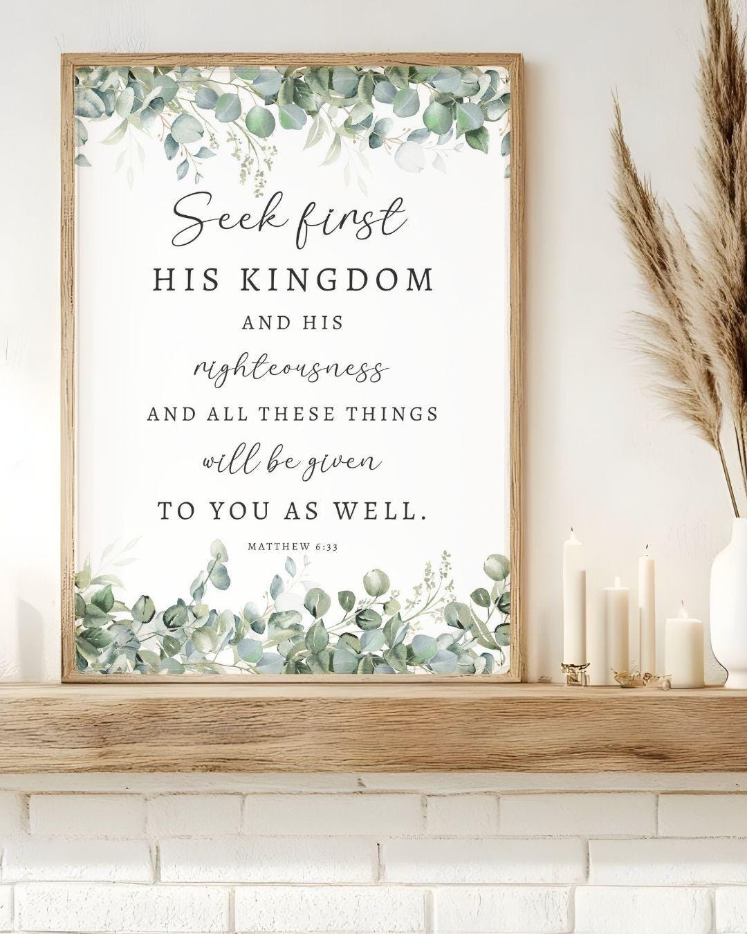 Matthew 6:33 Seek First His Kingdom Bible Quote, Bible Verse Wall Art ...