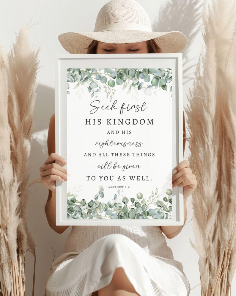 Matthew 6:33 Seek First His Kingdom Bible Quote, Bible Verse Wall Art ...