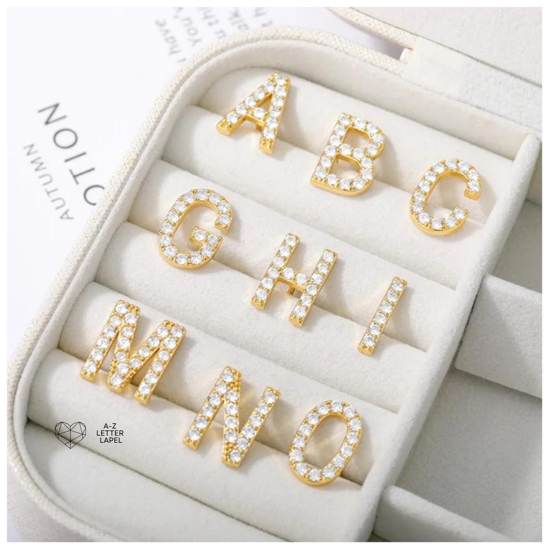 Zircon Initial Letter Brooches for Women Men A-Z Letter Lapel Pin ...