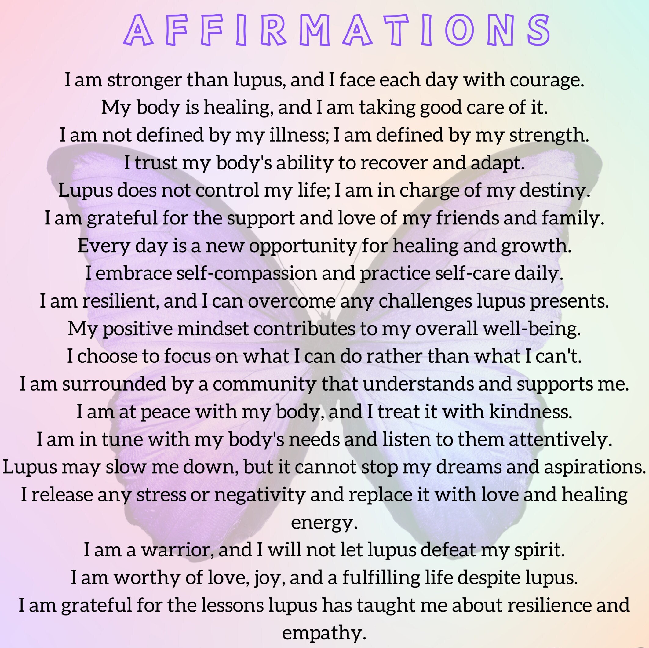 Positive Lupus Affirmations Printable Poster - Etsy