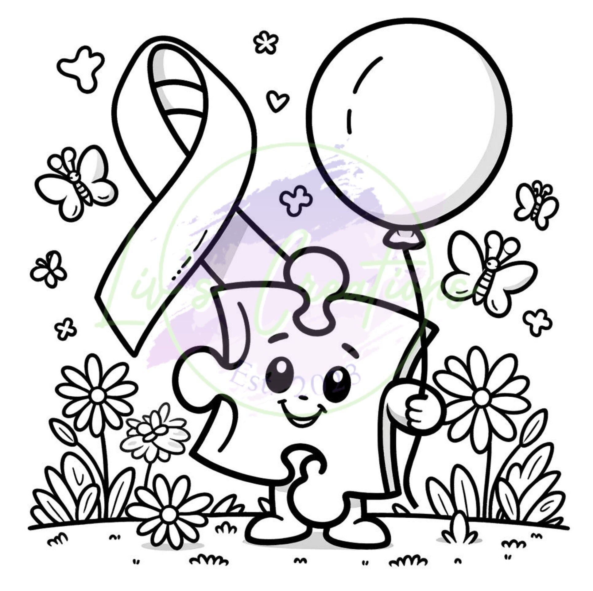 Autism Awareness Coloring Pages - "puzzle Piece Garden Adventure" - Etsy