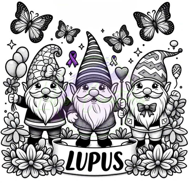 Joyful Gnomes - Lupus Awareness Coloring Page With Symbolic Butterflies ...