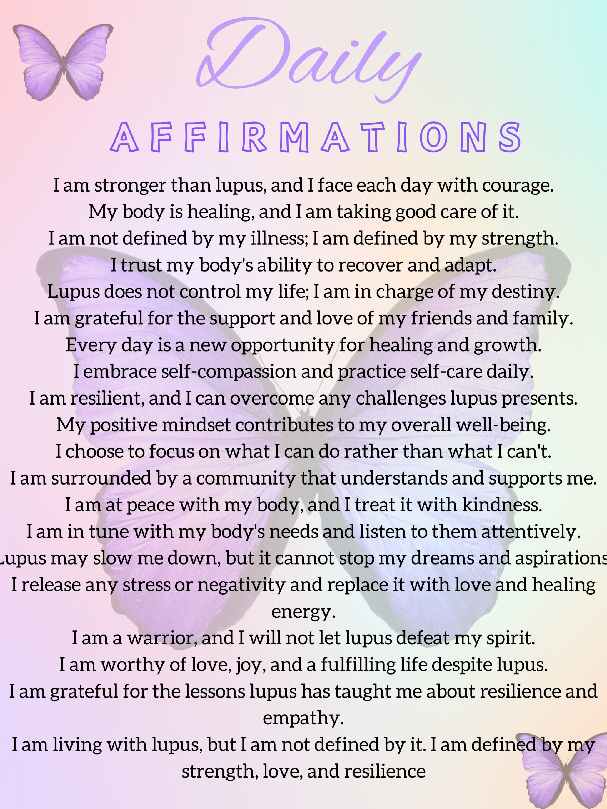 Positive Lupus Affirmations Printable Poster - Etsy