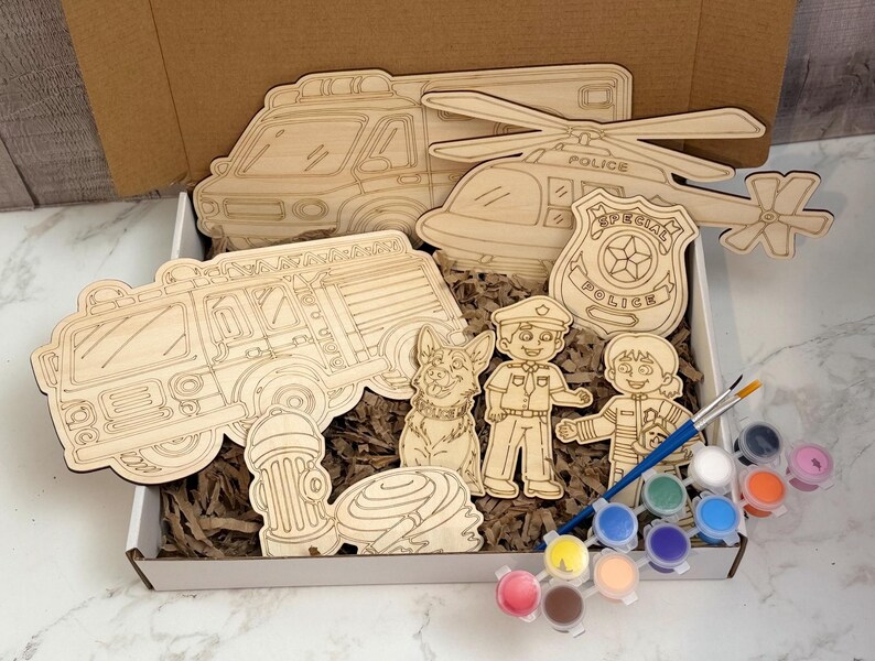 DIY First Responders Wood Paint Craft Kit, Kids Party Favor Activity ...
