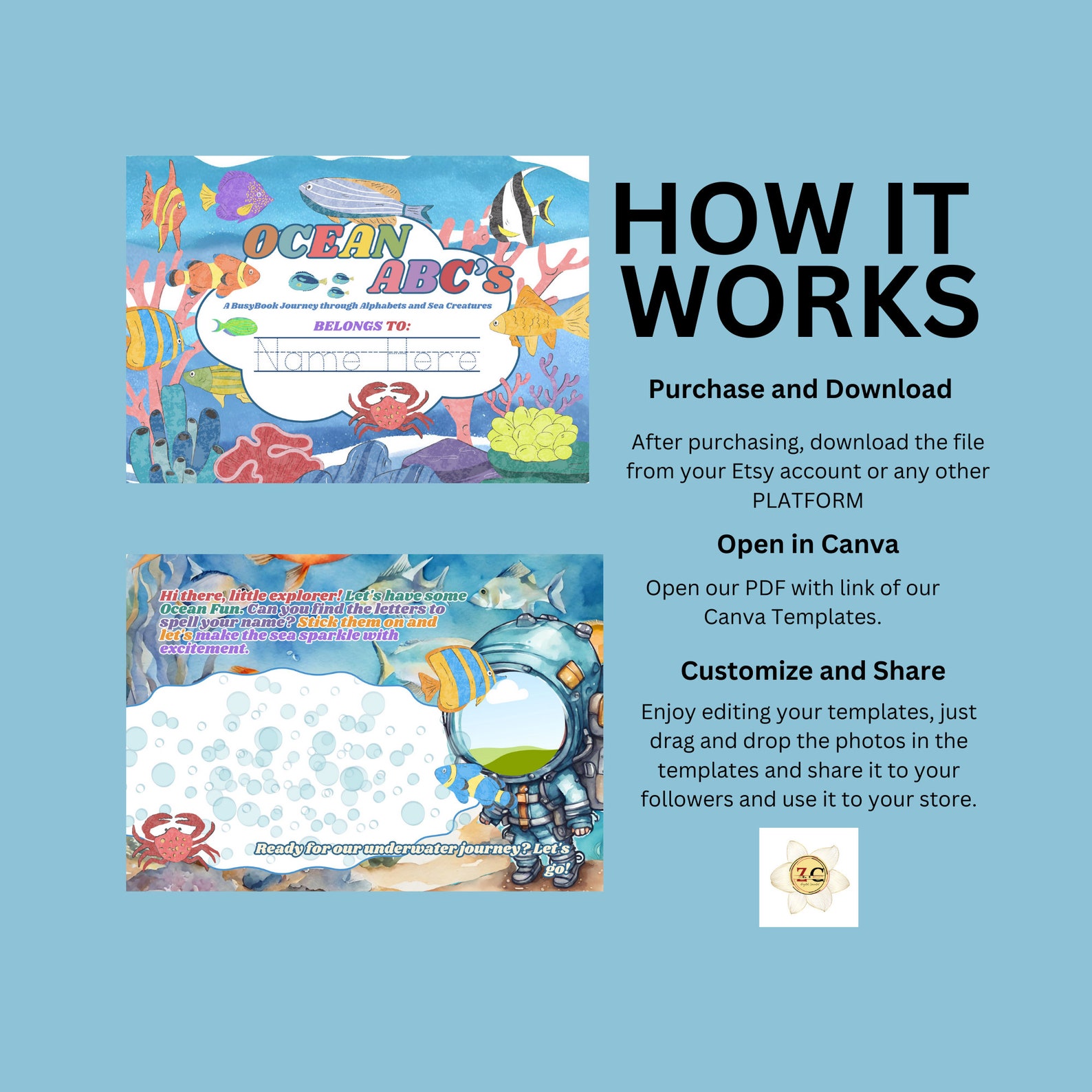 Printable/editable/personalized Ocean Abcs Busybook Adventure Theme ...