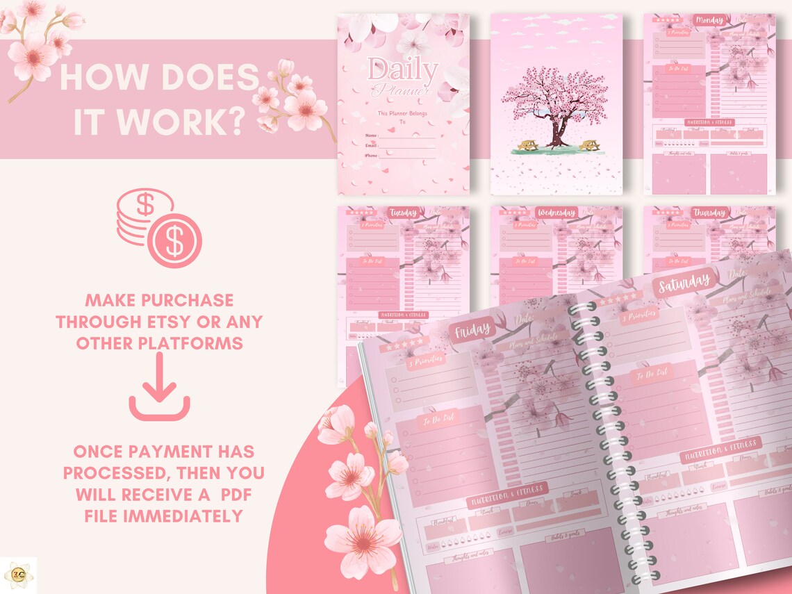Printable Daily Planner Cherry Blossom Theme - Etsy