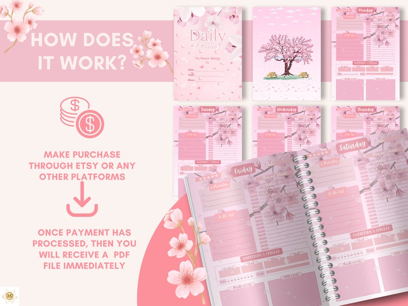Printable Daily Planner Cherry Blossom Theme - Etsy