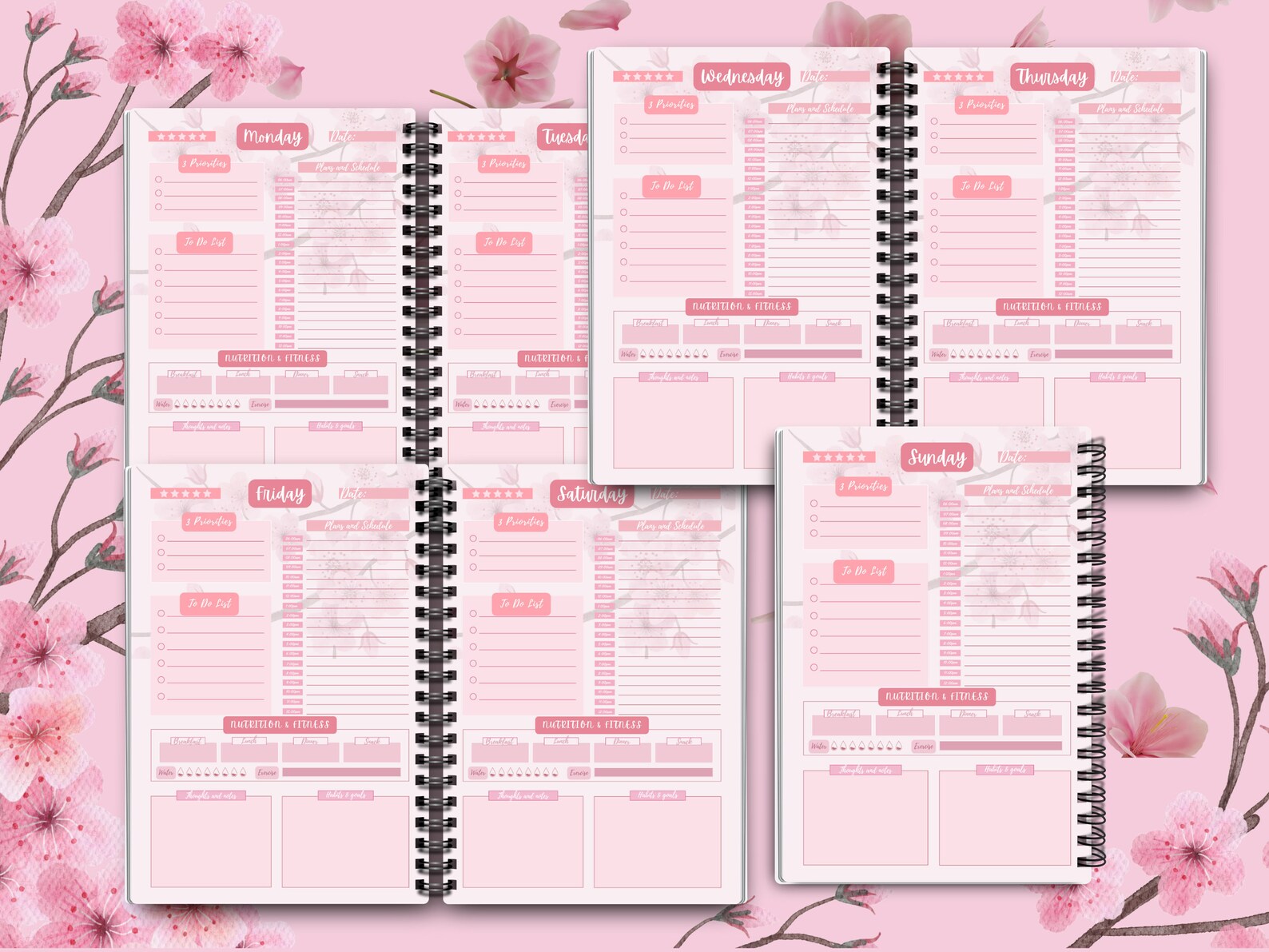 Printable Daily Planner Cherry Blossom Theme - Etsy
