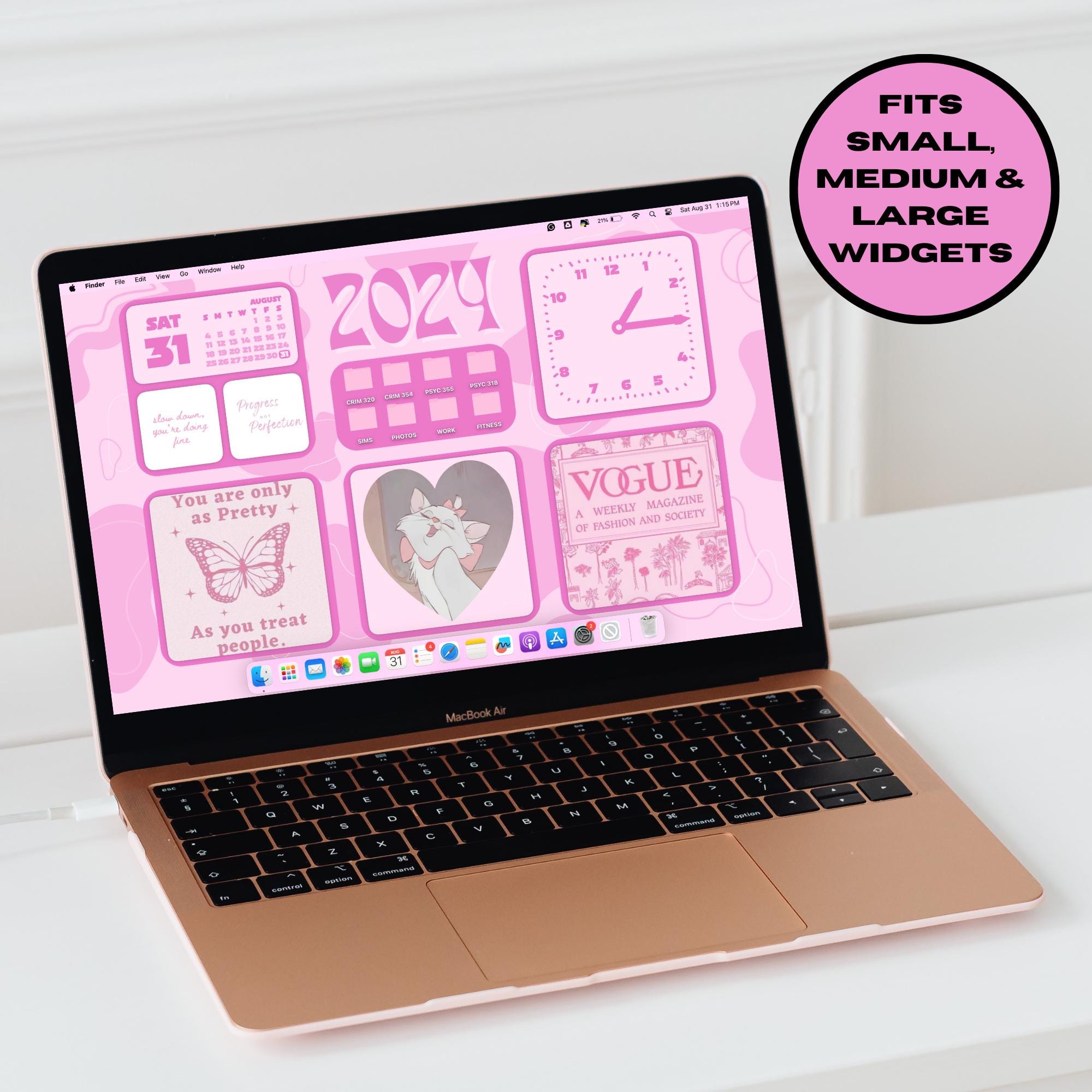 Cute Desktop Set - Aesthetic Pink Desktop Wallpaper Organizer for ...