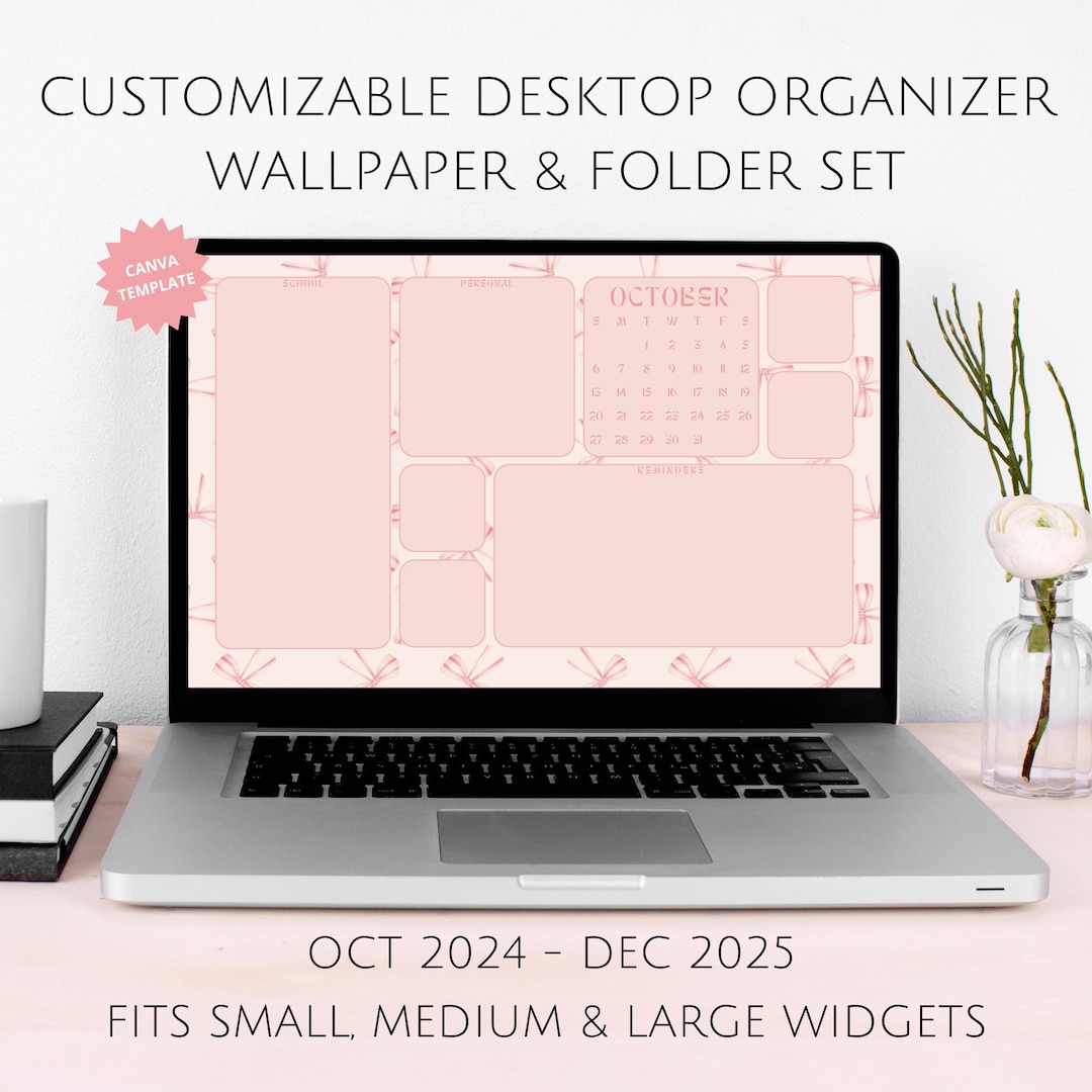 Editable Calendar Desktop Wallpaper Organizer Bundle | Aesthetic Pink ...