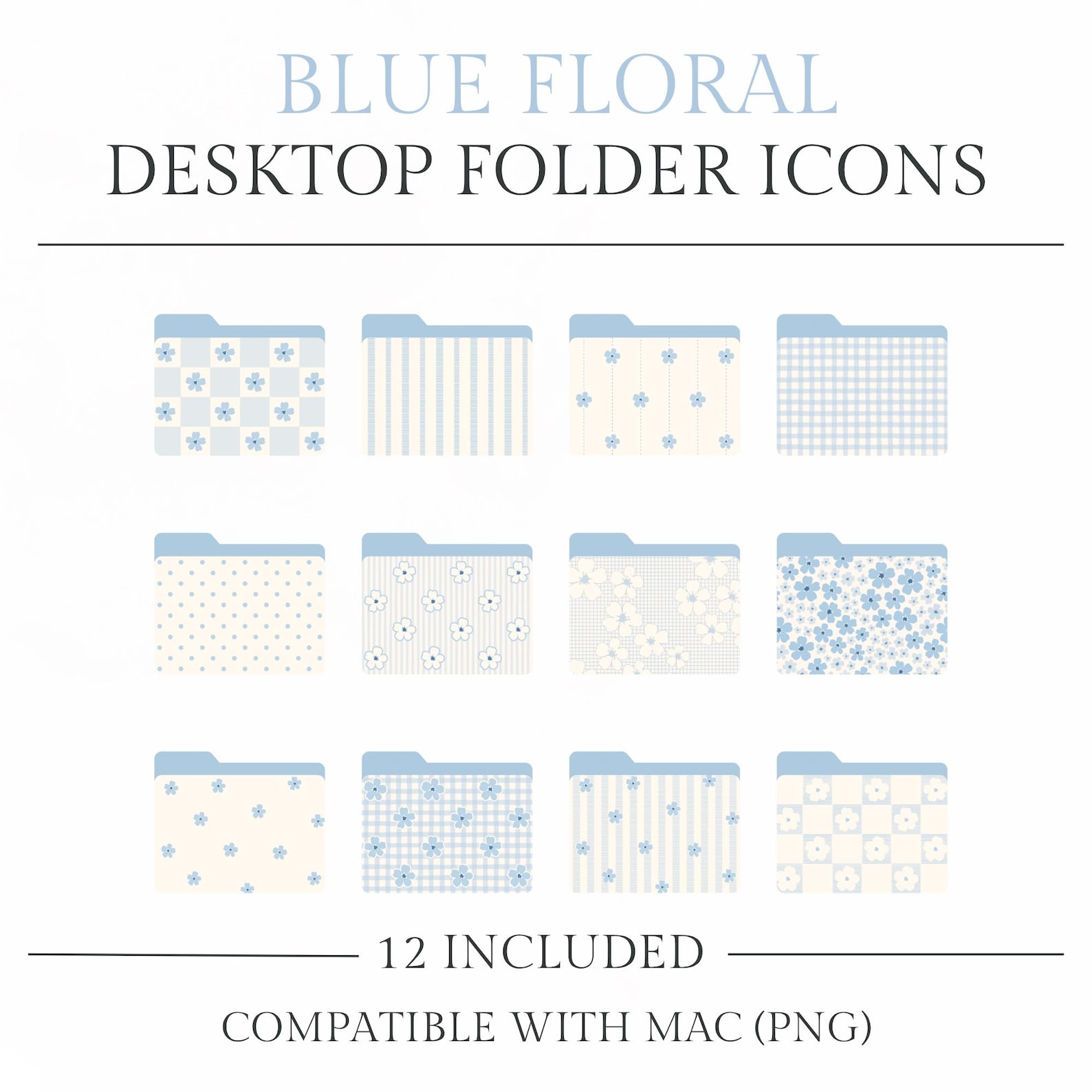 Cute Floral Folder Icon Set | Light Blue Mac Folder Icon Bundle ...