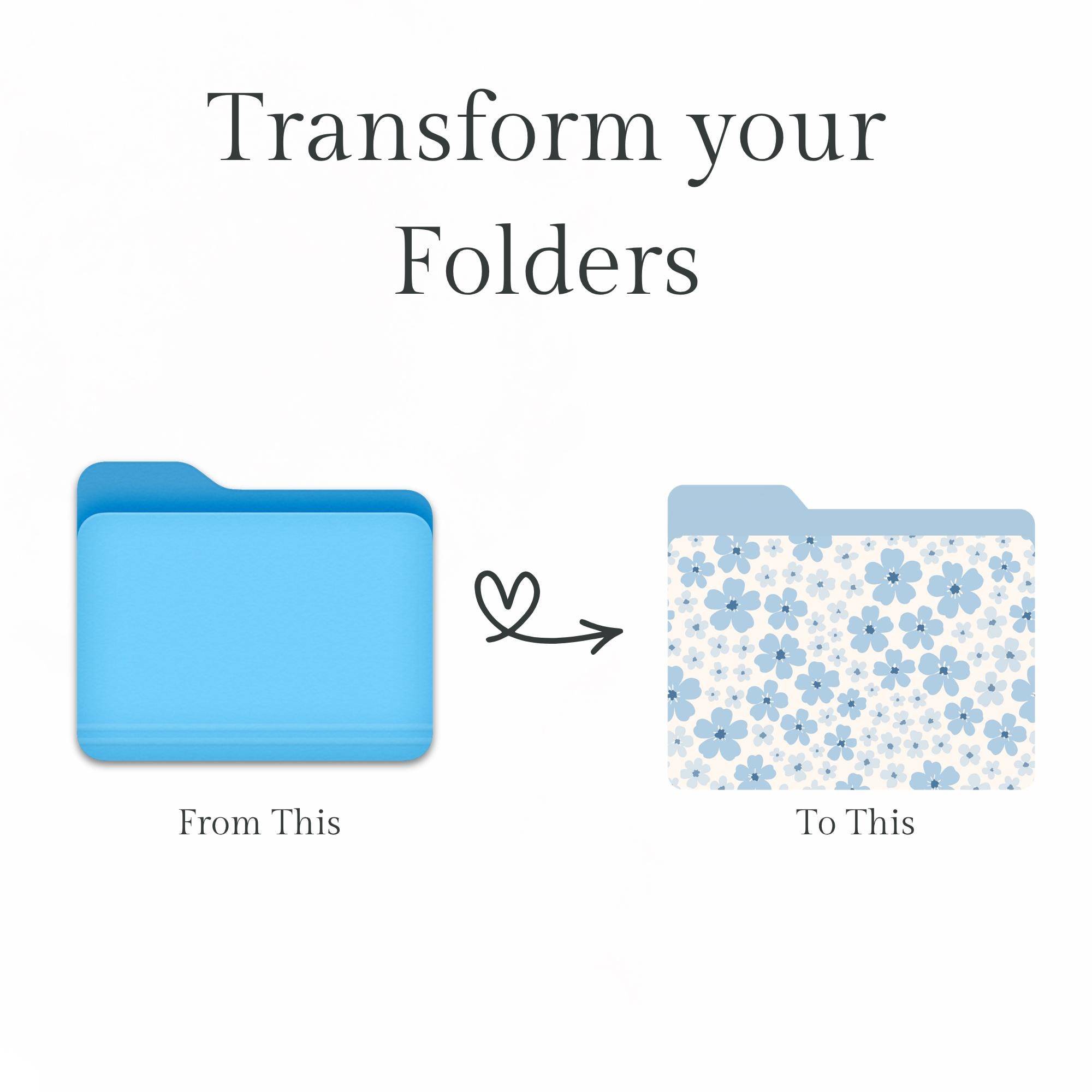 Cute Floral Folder Icon Set | Light Blue Mac Folder Icon Bundle ...