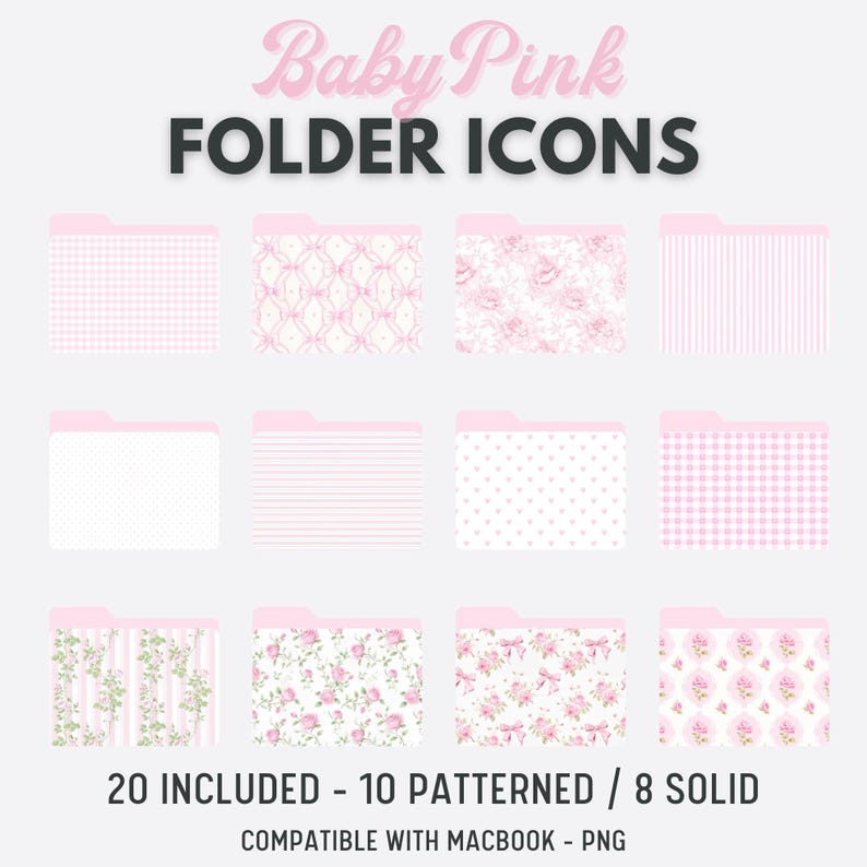 Light Pink Desktop Folder Icons for Mac | Pink MacBook Folder Icon Set | Coquette Theme Folder ...
