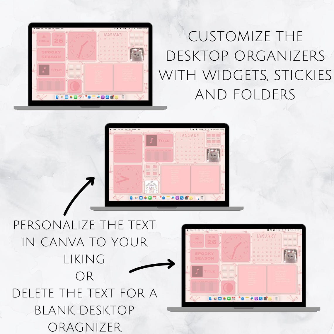 Editable Calendar Desktop Wallpaper Organizer Bundle | Aesthetic Pink ...