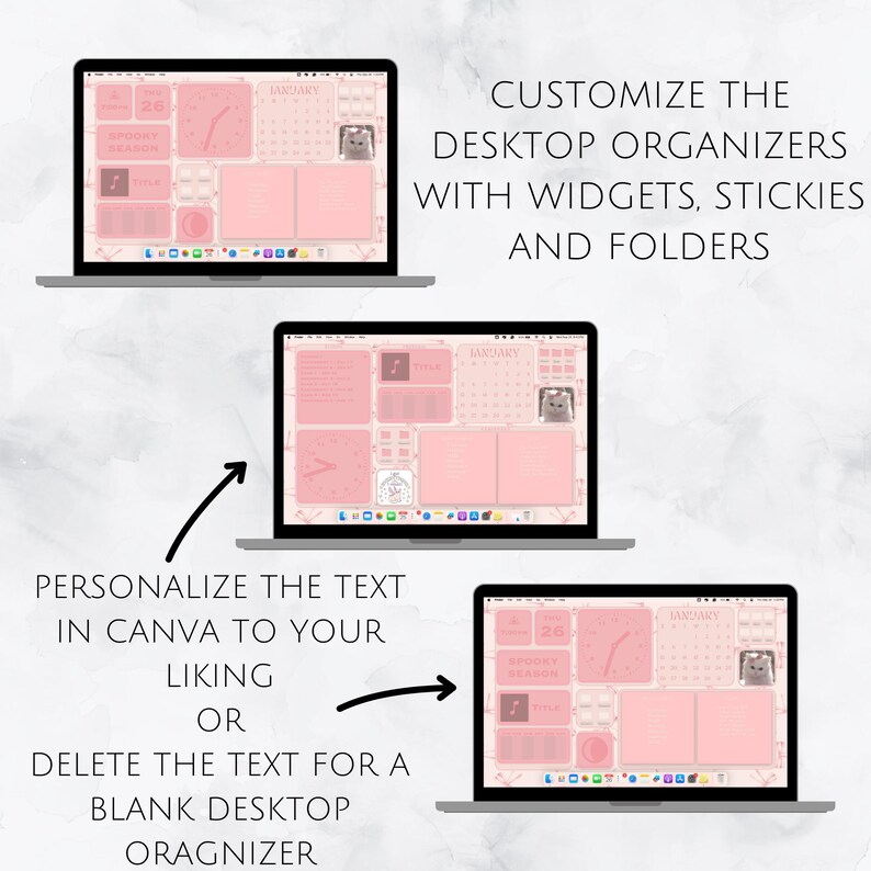 Editable Calendar Desktop Wallpaper Organizer Bundle | Aesthetic Pink ...