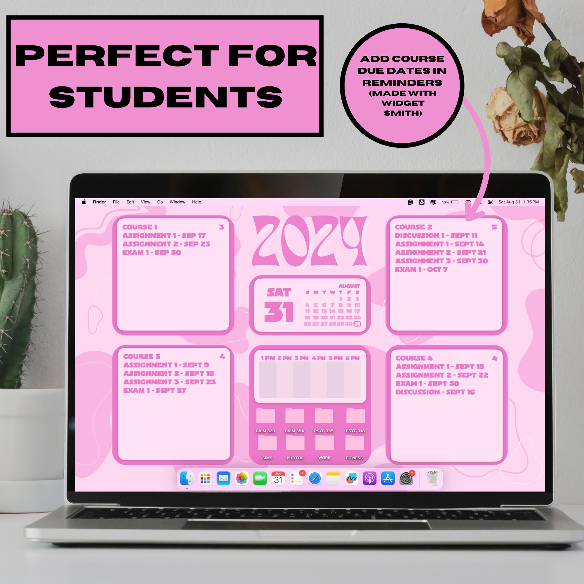 Cute Desktop Set - Aesthetic Pink Desktop Wallpaper Organizer for ...