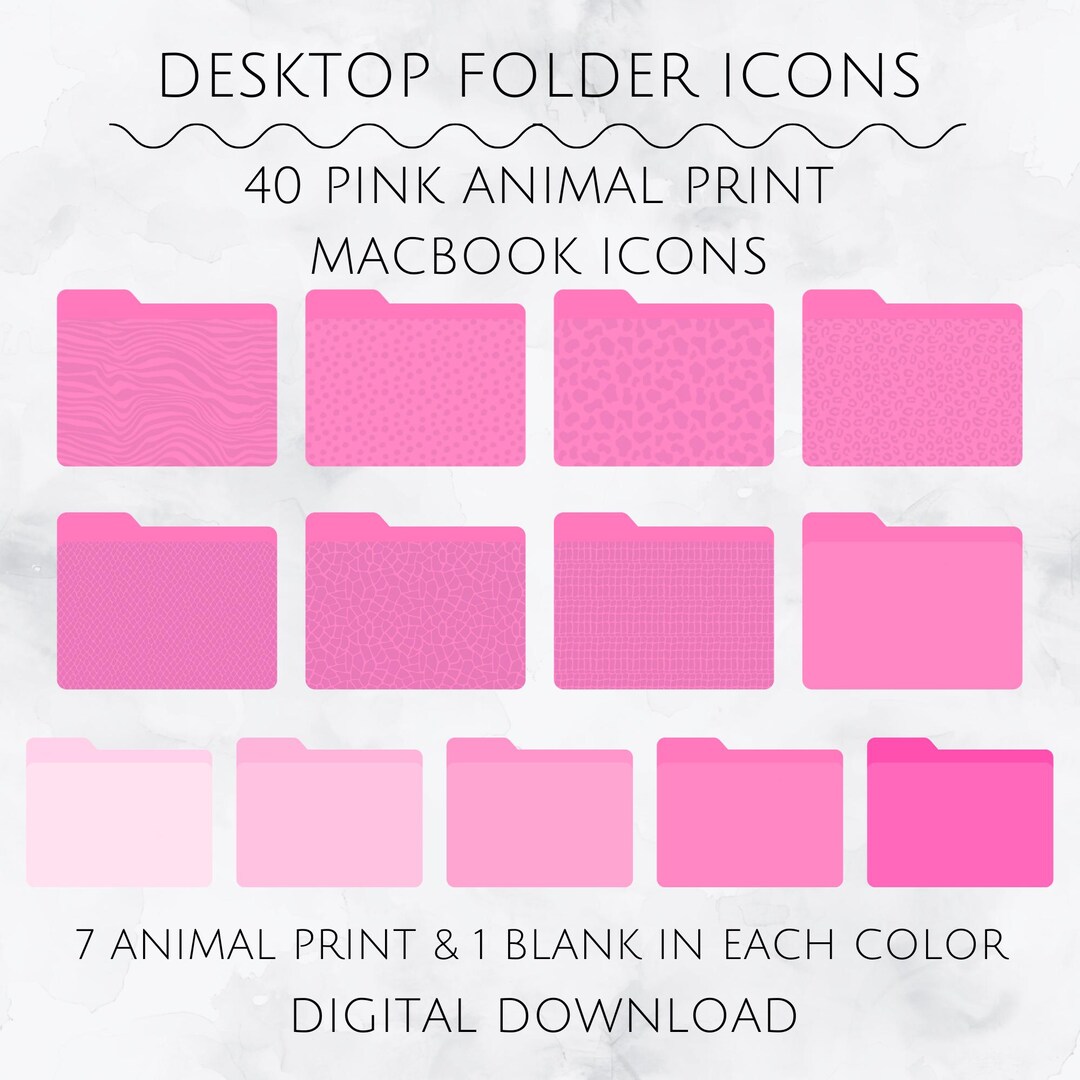 Cute Pink Desktop Icon Set Animal Print Pink Desktop Icons for MacBook ...