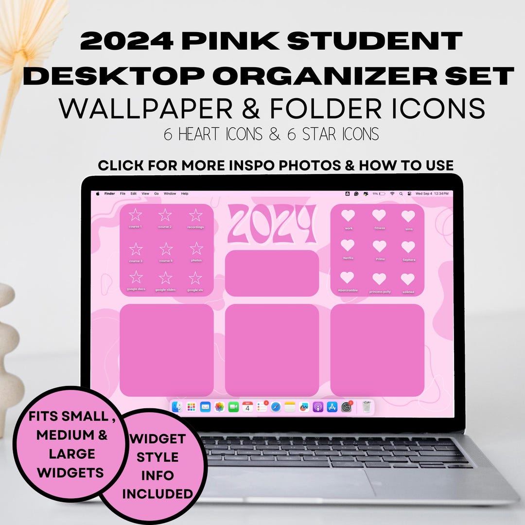 Cute Desktop Set - Aesthetic Pink Desktop Wallpaper Organizer for ...