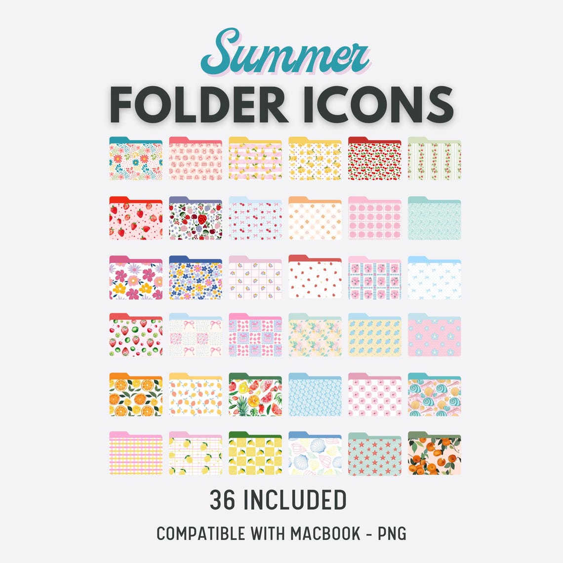 Summer Desktop Folder Icons for Mac | Floral MacBook Folder Icon Set ...