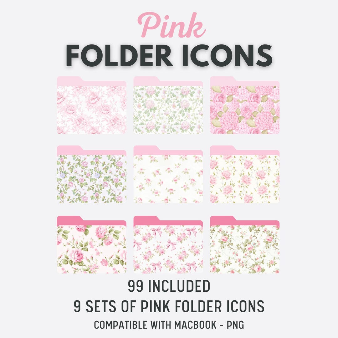 Pink MacBook Folder Icons Floral | Pastel Pink Folder Icons for Mac ...