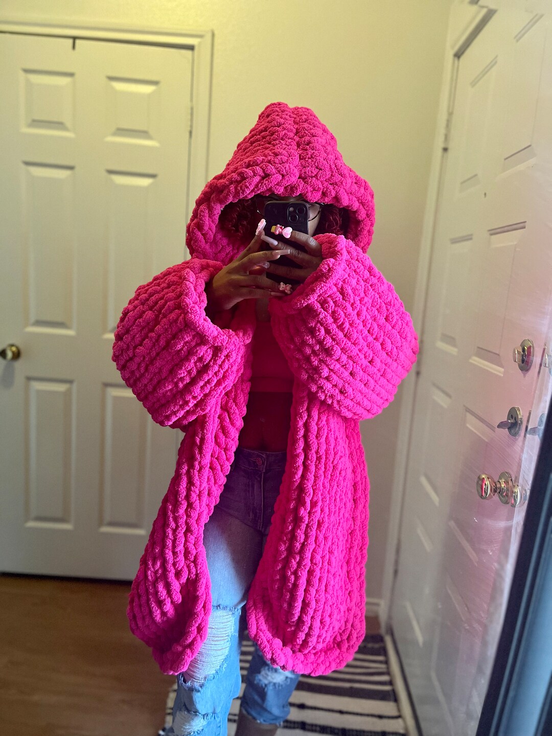 Mid Length Duster Knit Cardigan W/hood - Etsy