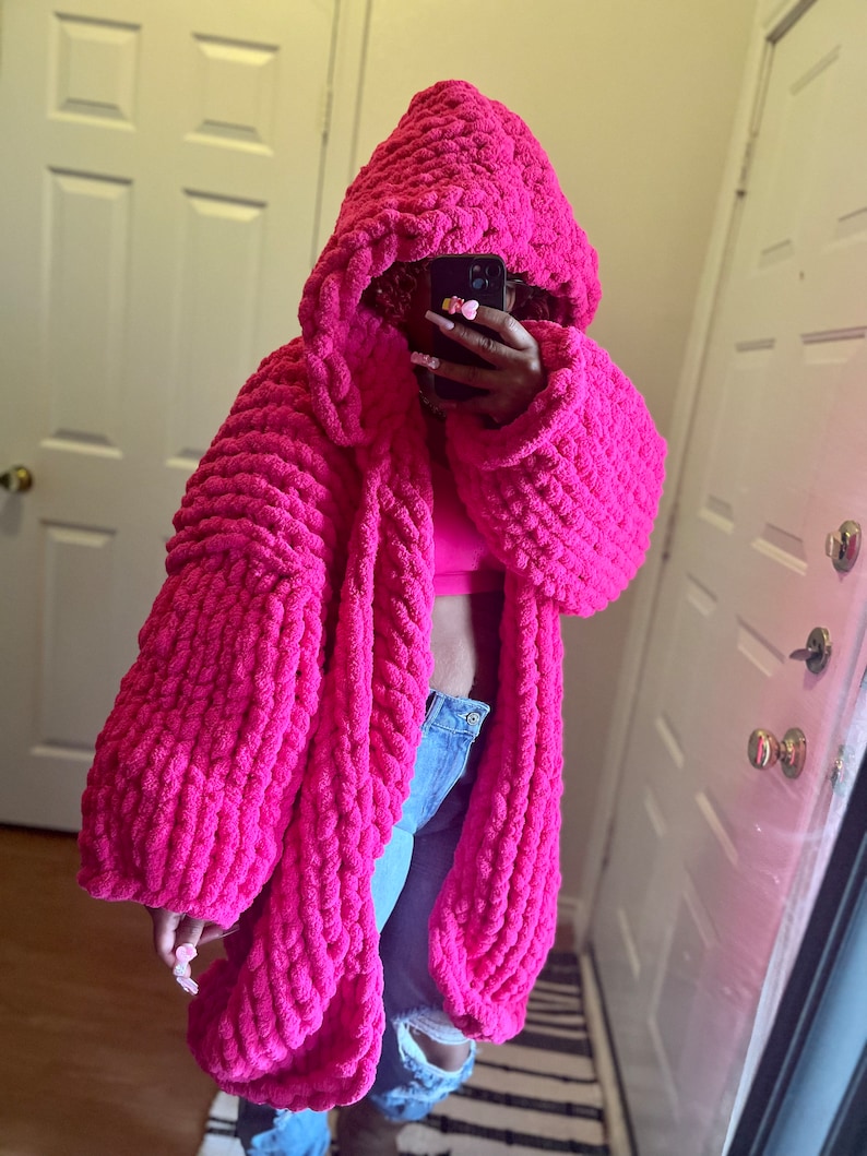 Mid Length Duster Knit Cardigan W/hood - Etsy