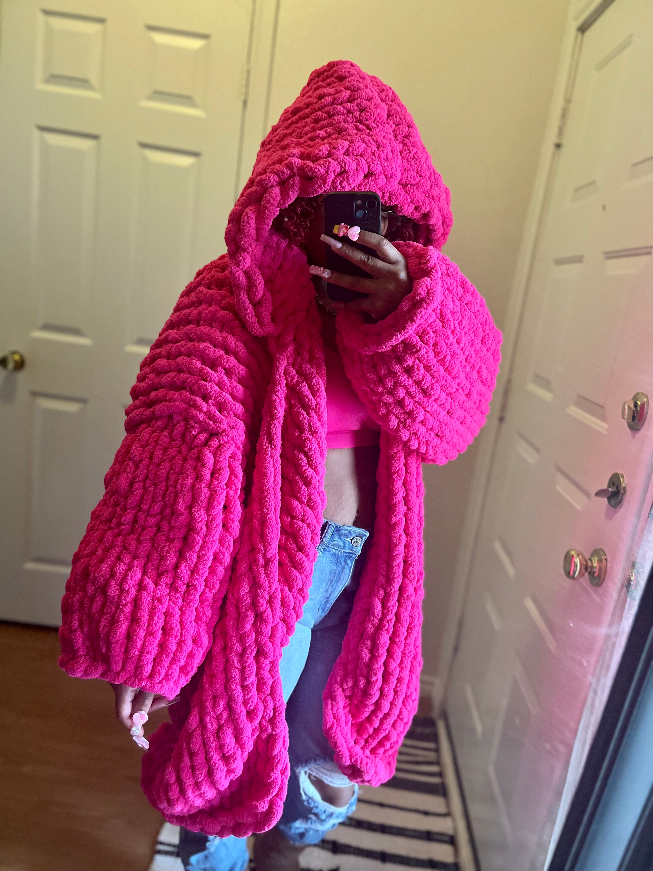 Mid Length Duster Knit Cardigan W/hood - Etsy