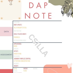 Therapy & Mental Health DAP Note With Example PDF and PNG Printable - Etsy