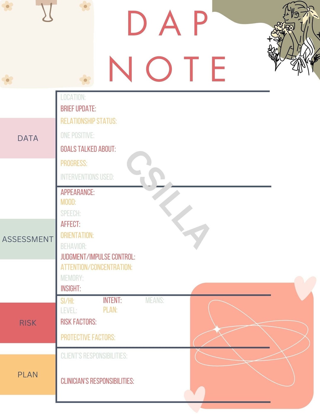 Therapy & Mental Health DAP Note With Example PDF and PNG Printable - Etsy