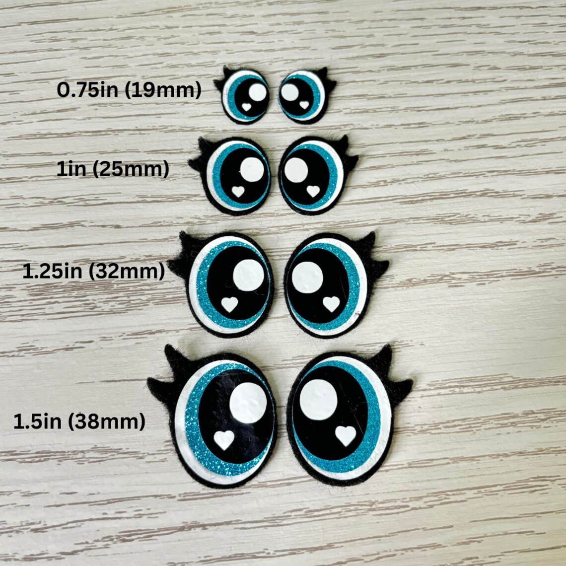 5 Pairs Heart Glitter Felt Eyes for Amigurumi, 0.75in-1.5in, Large Eyes ...