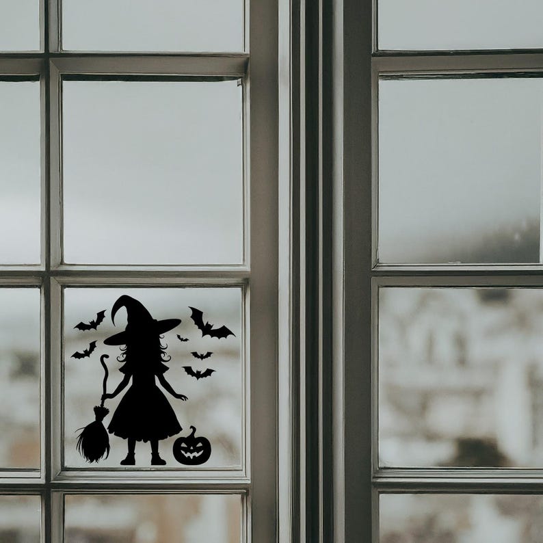 Witch Girl Silhouette SVG: Halloween Clipart, Cricut Cut File (digital ...