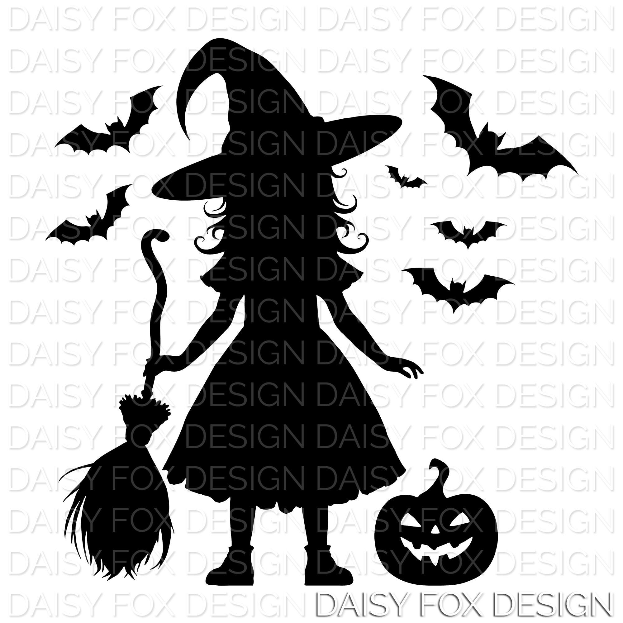 Witch Girl Silhouette SVG: Halloween Clipart, Cricut Cut File (digital ...