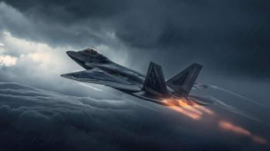 USAF F-22 Raptor in a Storm Full Afterburner Wallpaper. Instant Digital ...