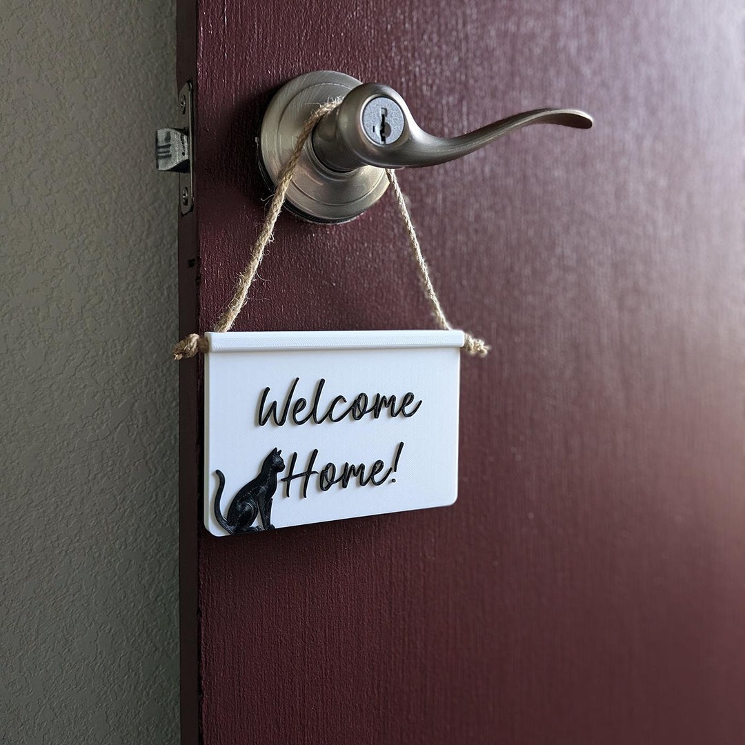 Cute Cat Welcome Sign Handmade Door Hanger Unique Home Decor Perfect ...