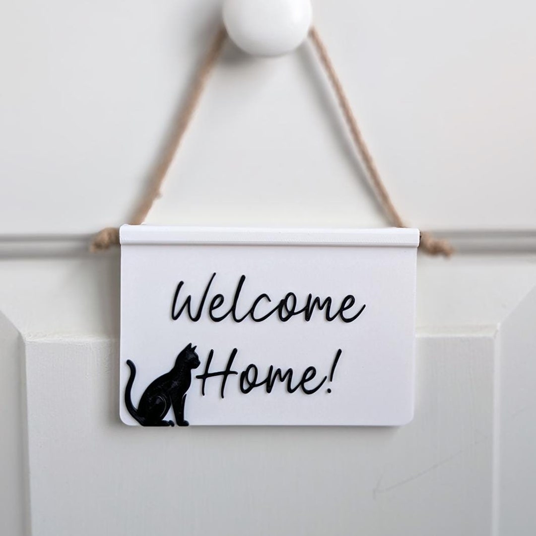 Cute Cat Welcome Sign | Handmade Door Hanger | Unique Home Decor ...