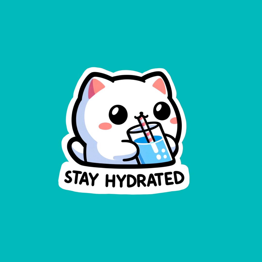 Cute Little Stay Hydrated Reminder Kitty Cat Sticker | Kawaii Farm ...