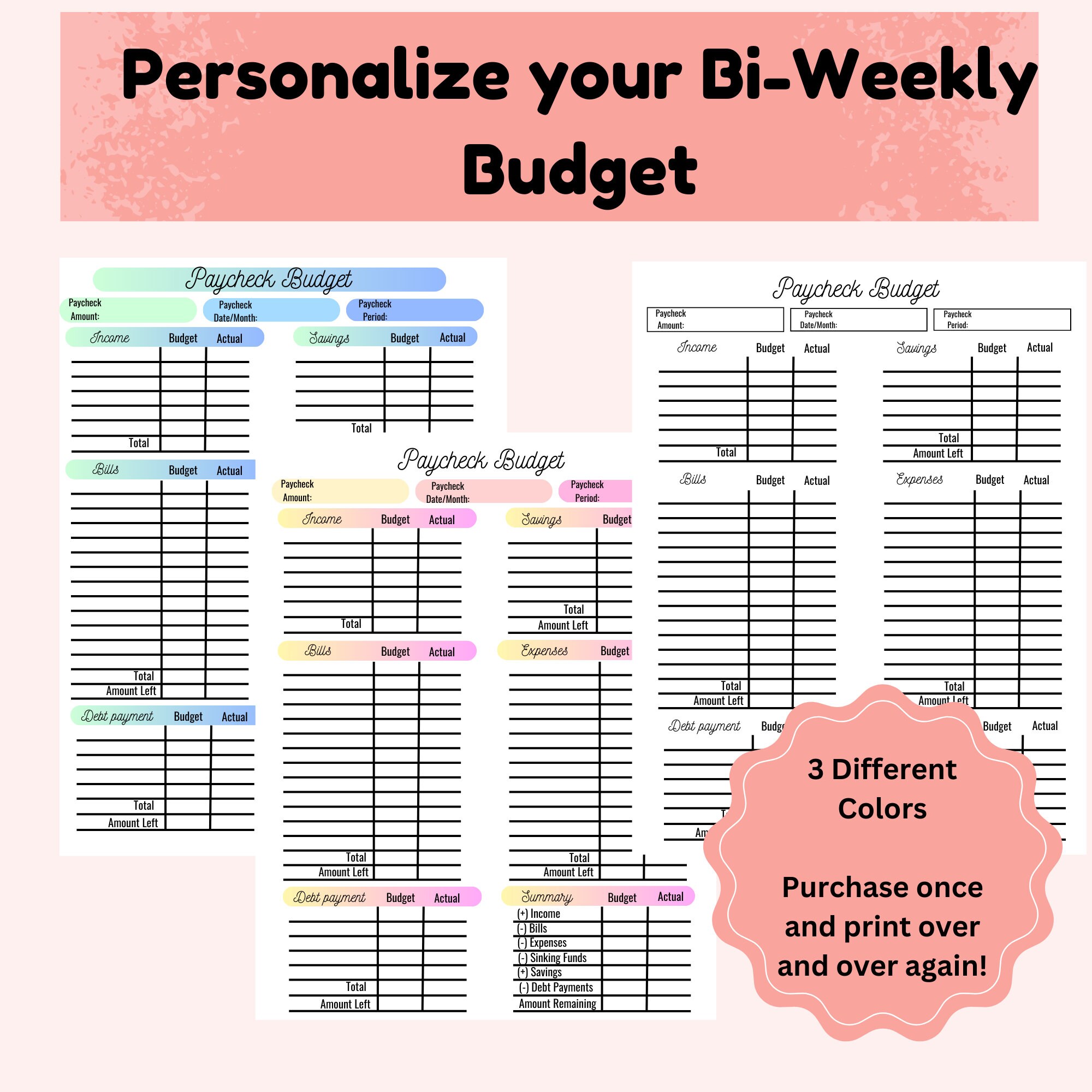 Paycheck Budget Breakdown Sheet - Etsy