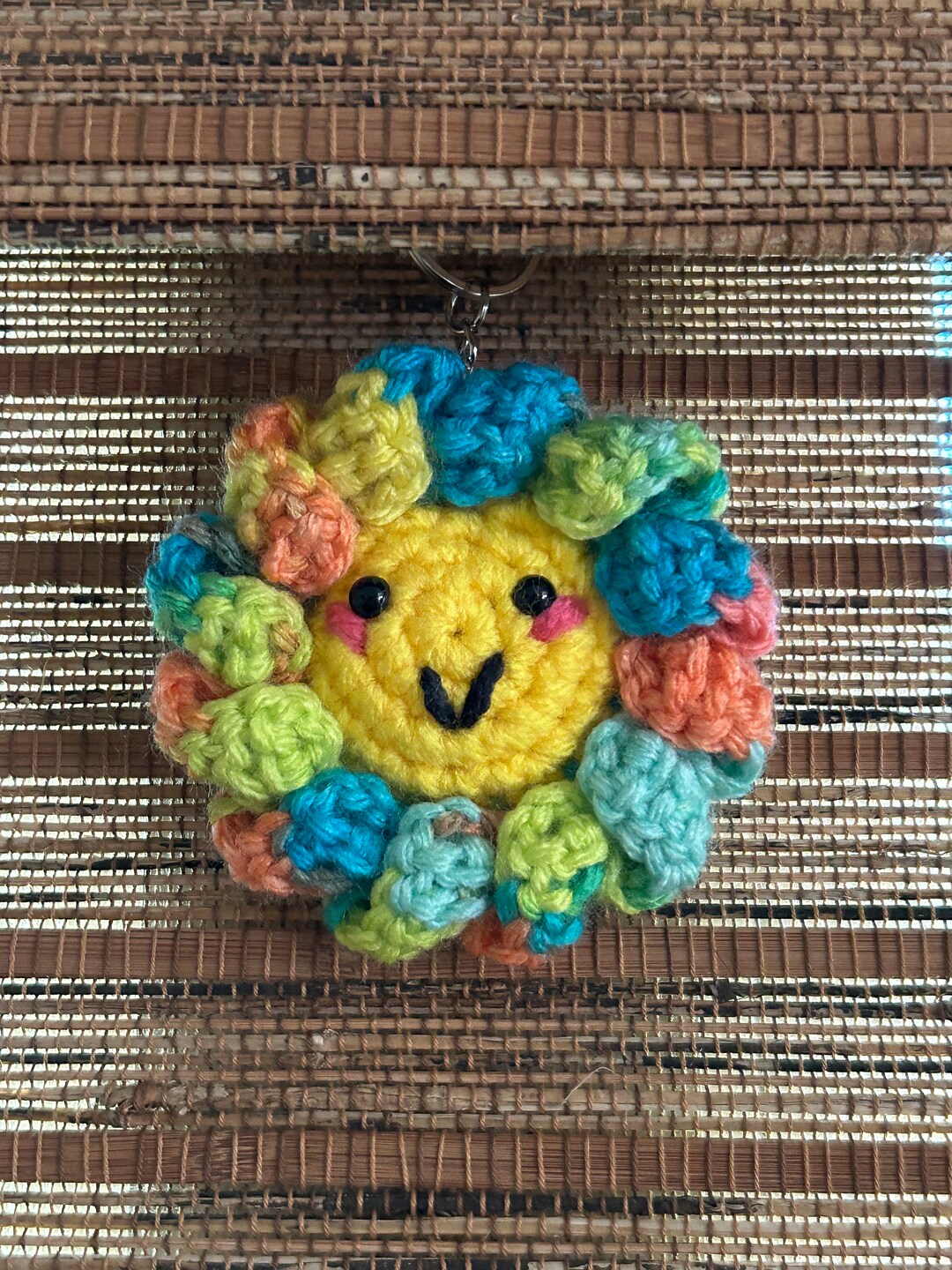 Happy Rainbow Flower Smile Key Chain, Crochet Key Chain - Etsy