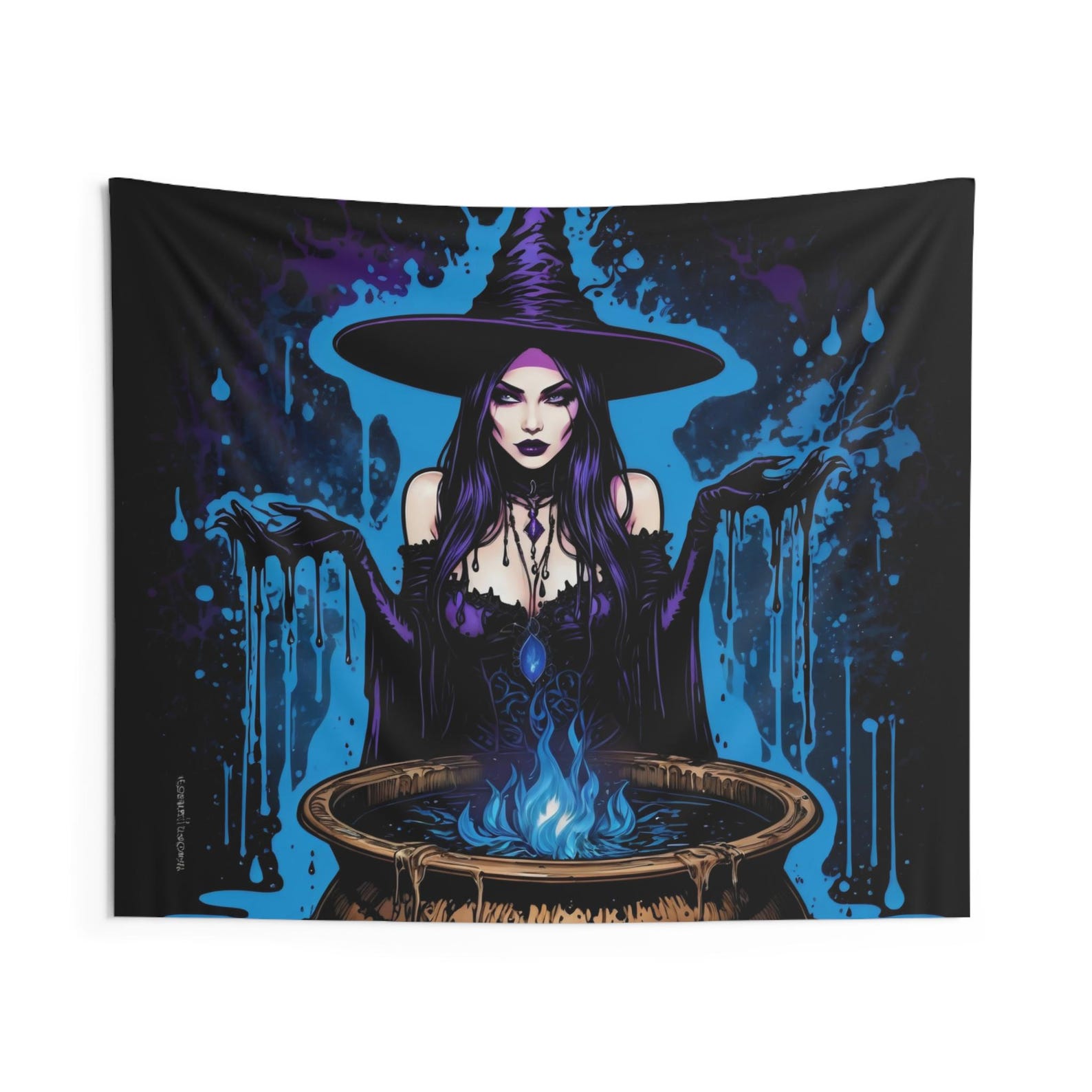 Witch Cauldron Tapestry, UV Reactive Wall Hanging, Paint Drip Art ...