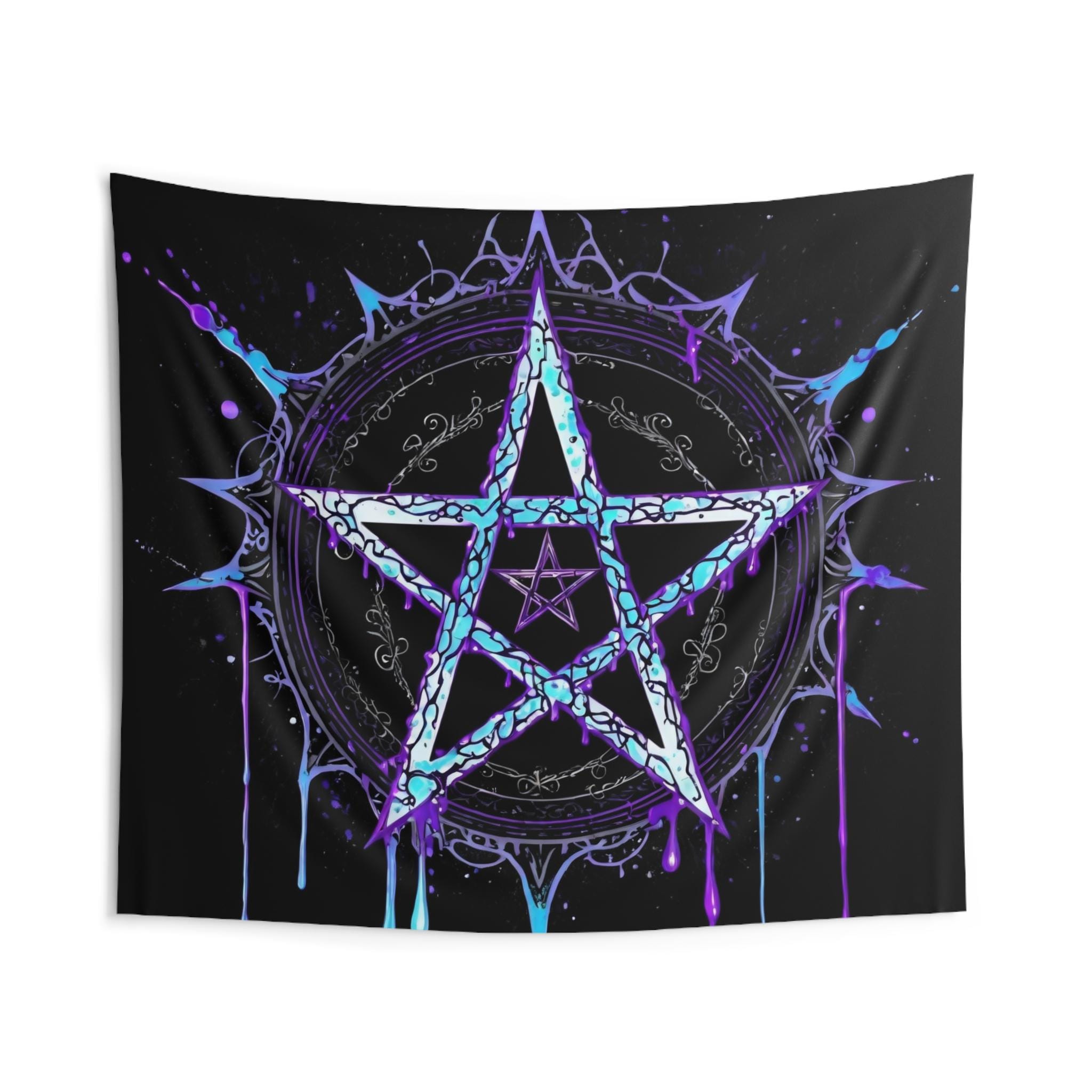 Blacklight Pentagram Dripping Paint Tapestry, Wiccan Home Decor ...