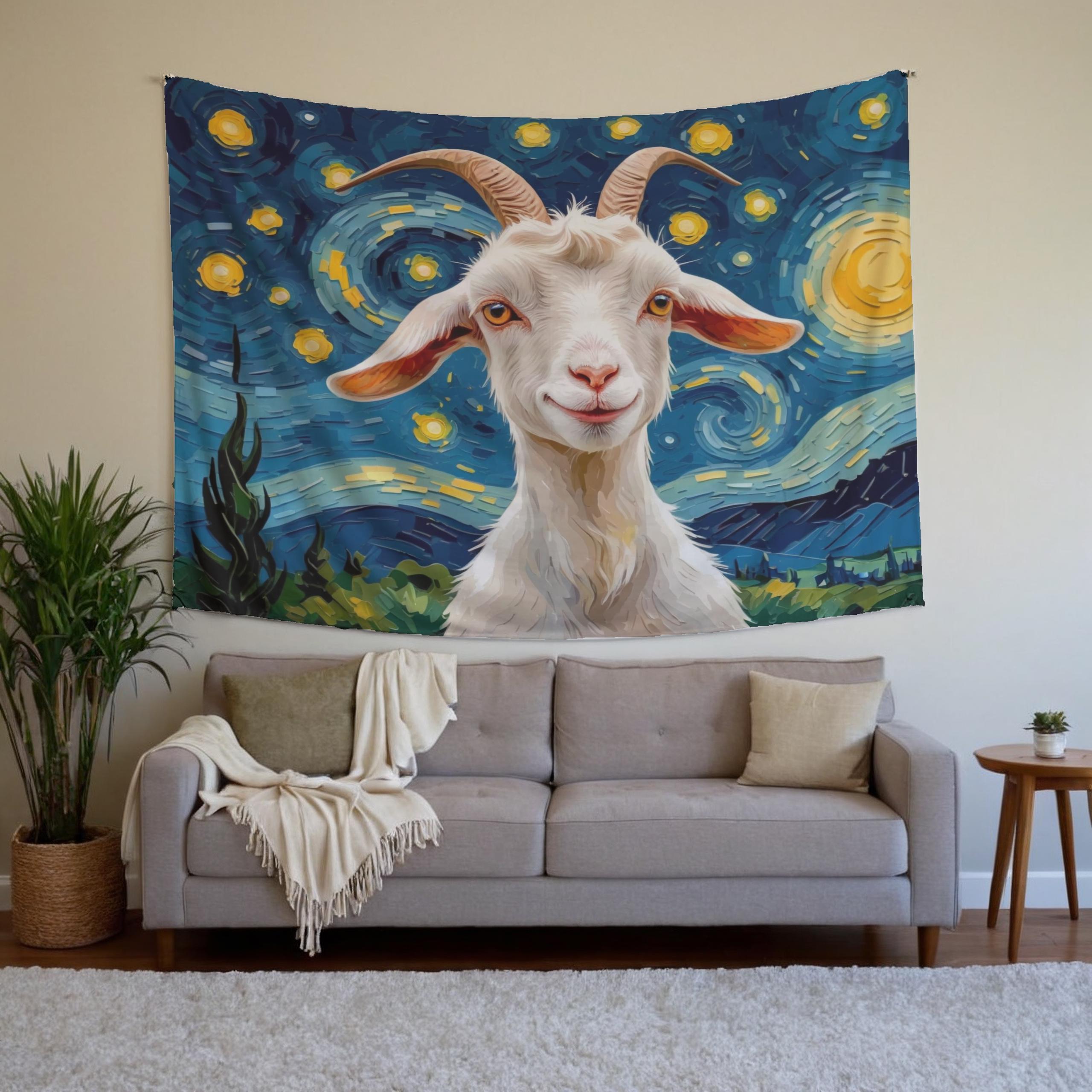 Van Goght Starry Night Indoor Wall Tapestries, Funny Goat Art, Van Gogh ...