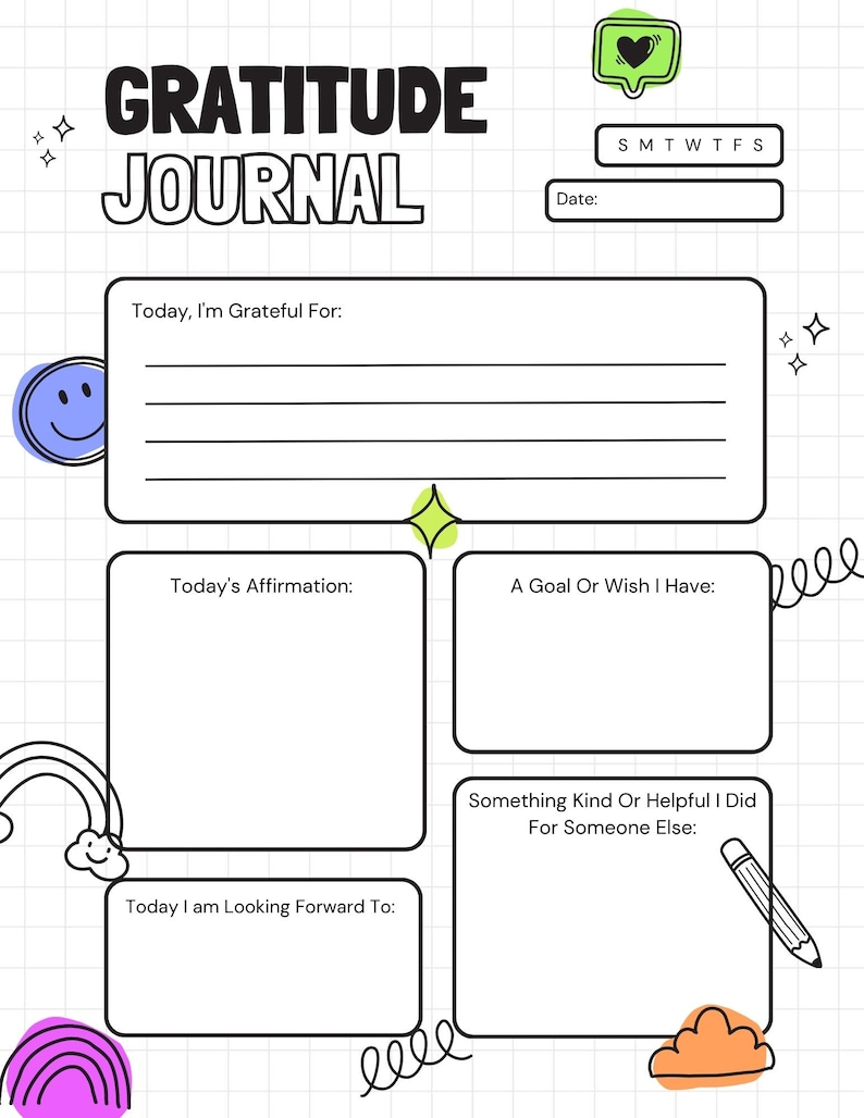Kids Gratitude Journal Printable Journal Positive Children Activity - Etsy
