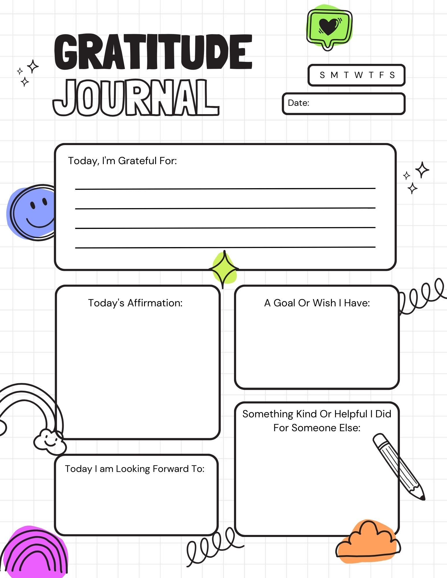 Kids Gratitude Journal Printable Journal Positive Children Activity - Etsy