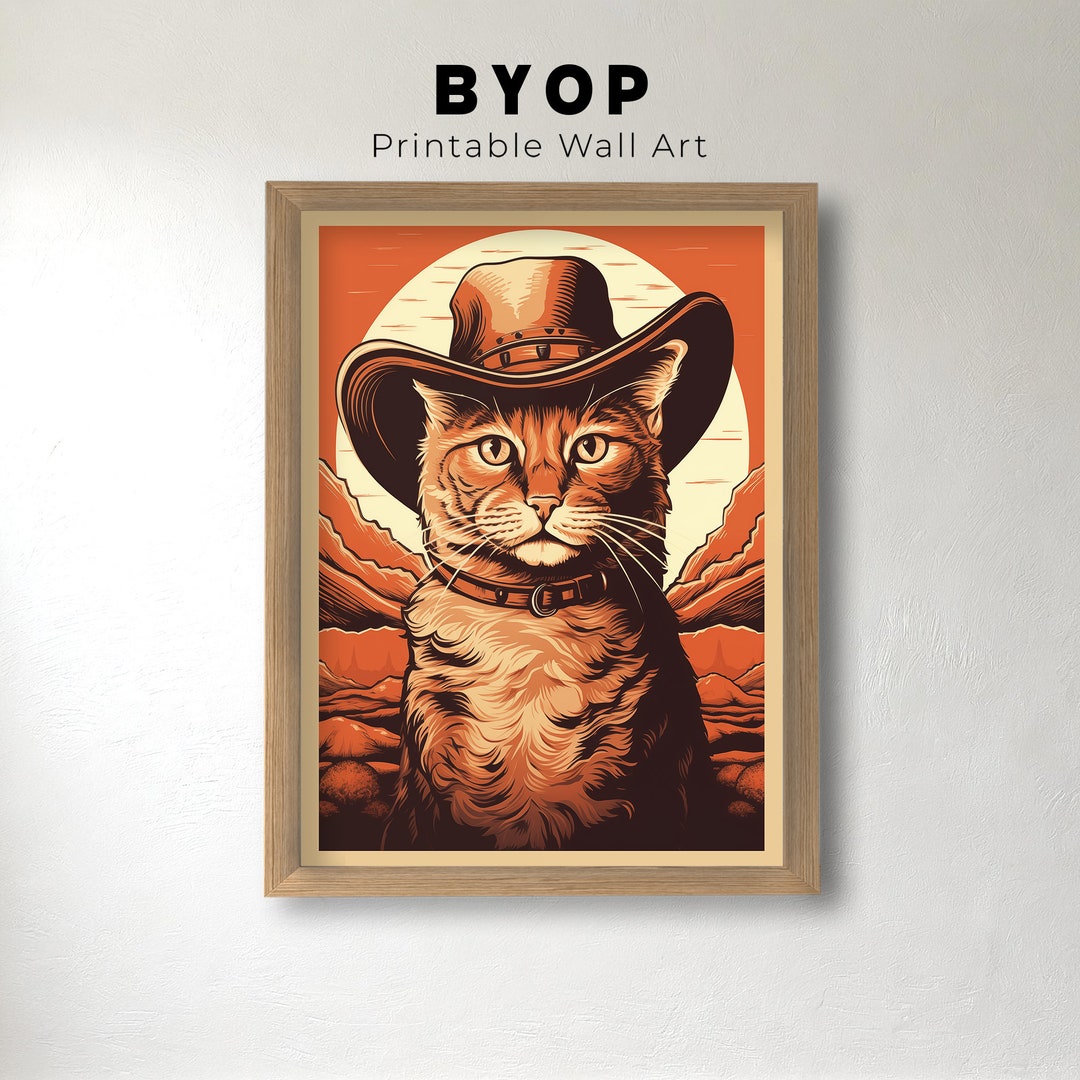Cowboy Cat Poster, Vintage Cat Art, Instant Download - Etsy