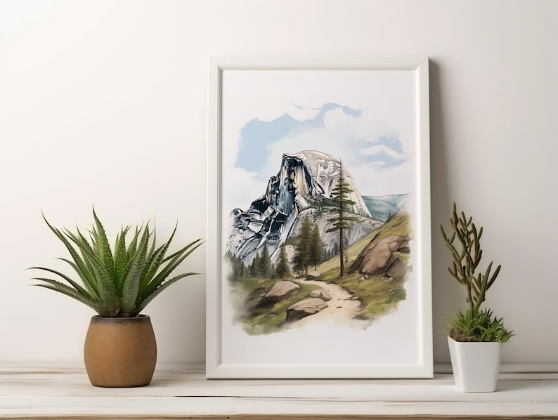 Half Dome Watercolor Painting, Vintage Watercolor Print, Instant Download - Etsy