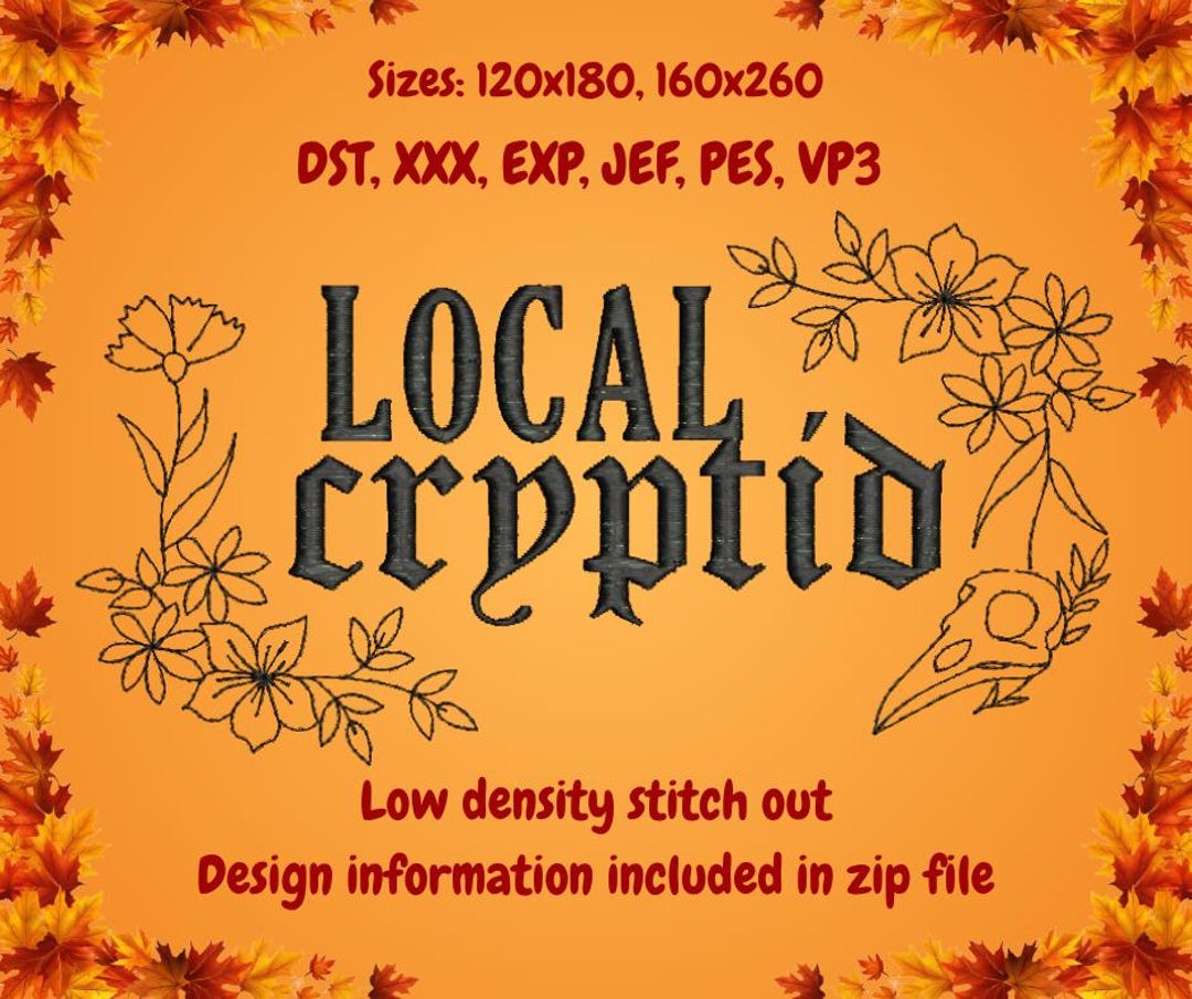 Local Cryptid Machine Embroidery File Alternative Gothic Fantasy Witchy ...