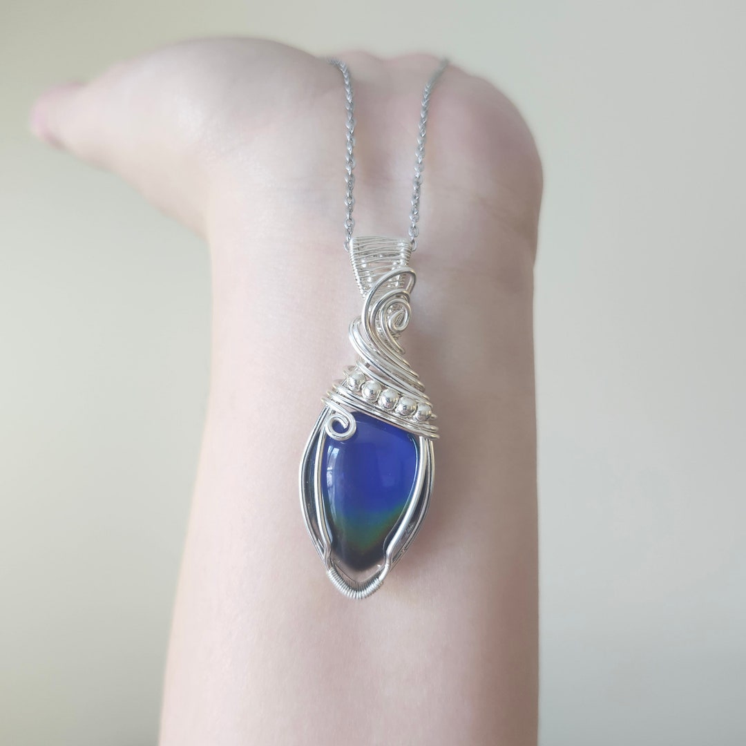 Mood Stone Color Changing Pendant Necklace | Silver Jewelry | Handmade ...