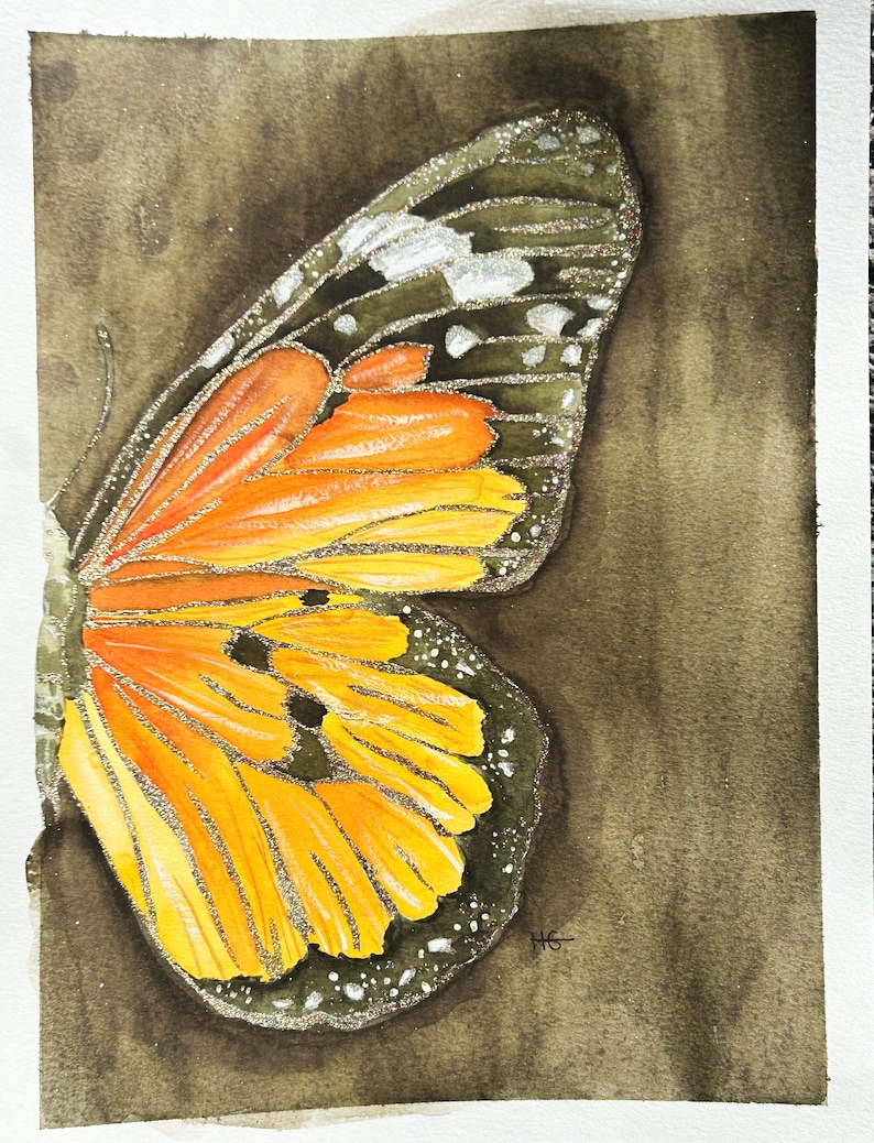 Original Hand Painted Watercolor Half Monarch Butterfly - Etsy