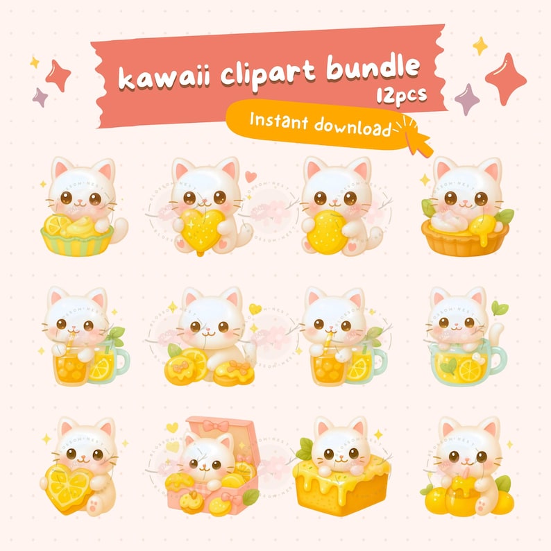 Kawaii Cat Lemon Desserts Clipart, Chibi Foods, Cute Cake and Desserts ...